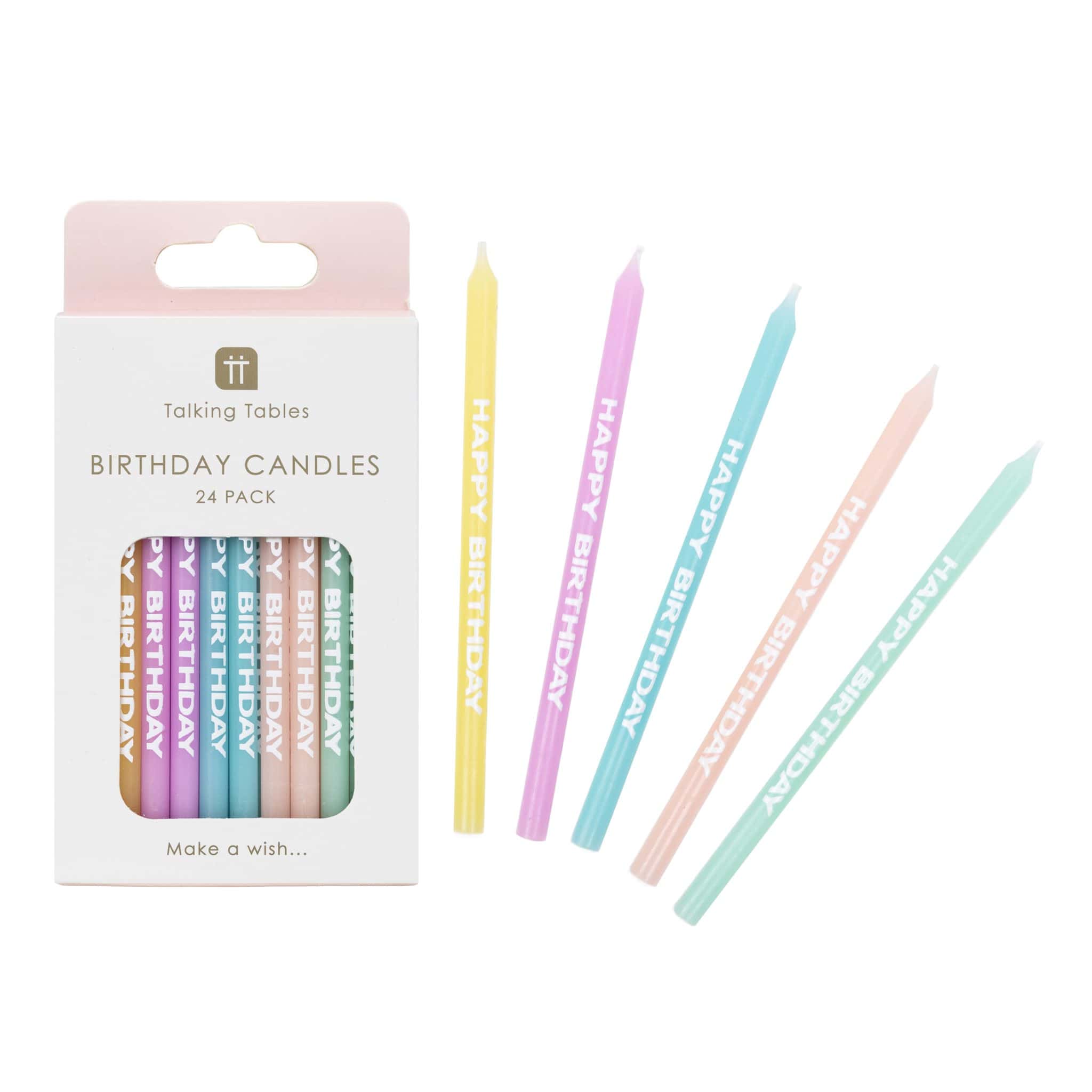 Pastel happy birthday printed candles 24 pack – The Wraperie