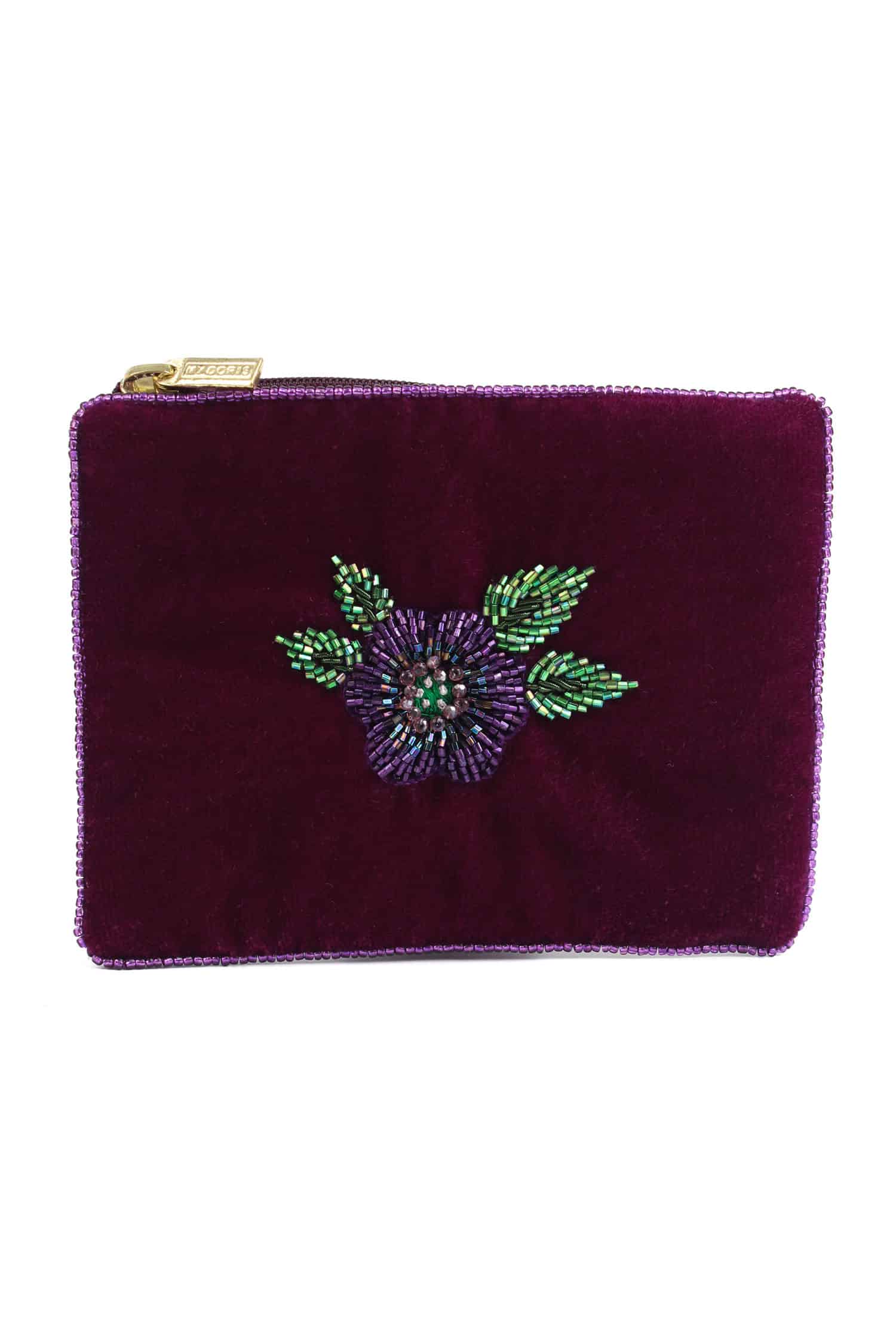 Purple flower small beaded pouch – The Wraperie