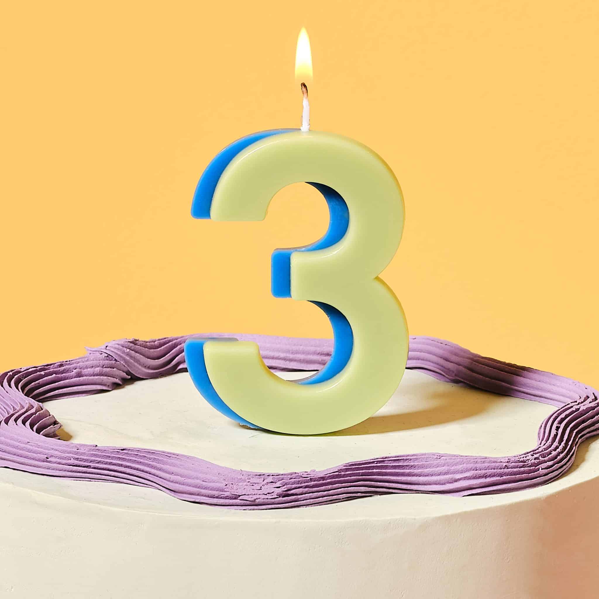 Green and blue number 3 candle – The Wraperie