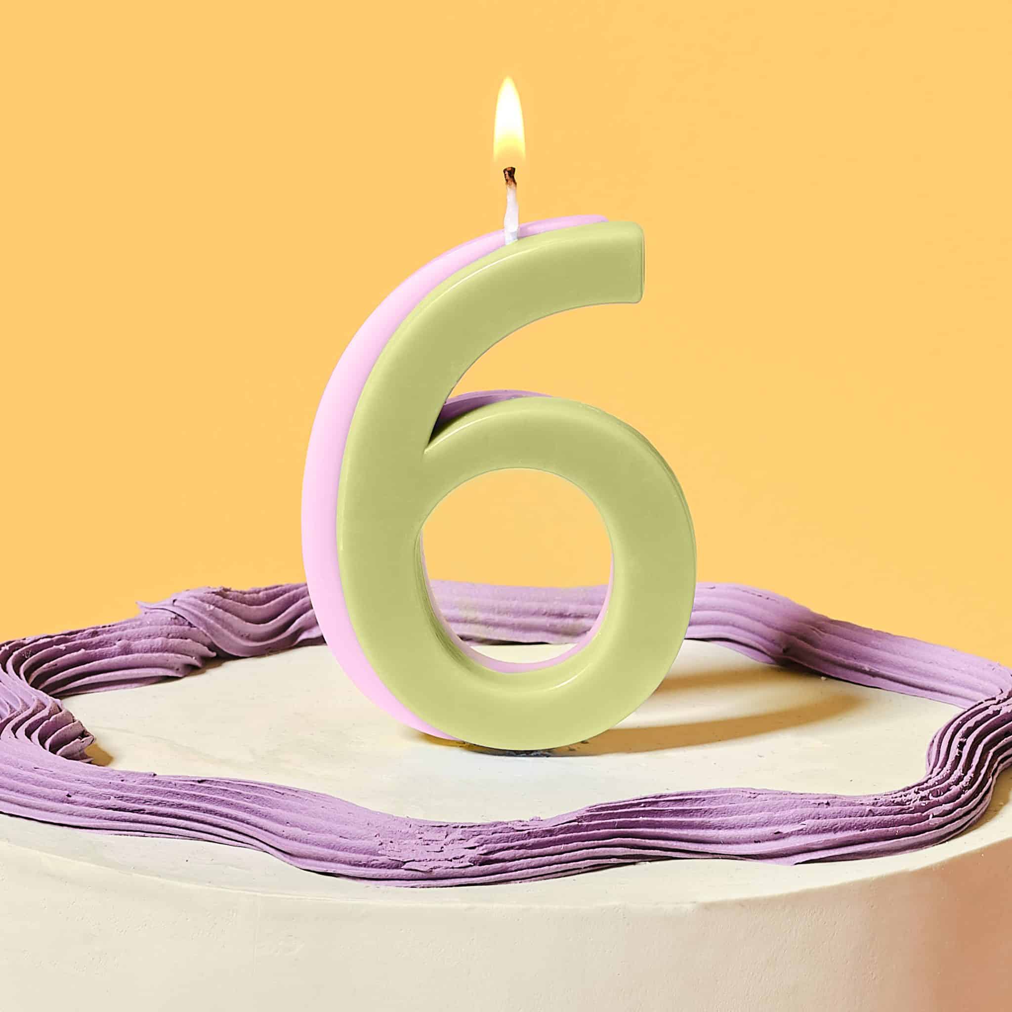 Green and lilac number 6 candle – The Wraperie